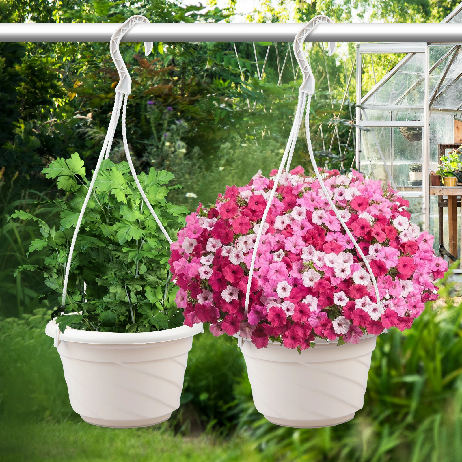 Plastic Hanging Planter Flower Plant Chain Basket Planter Holder ...