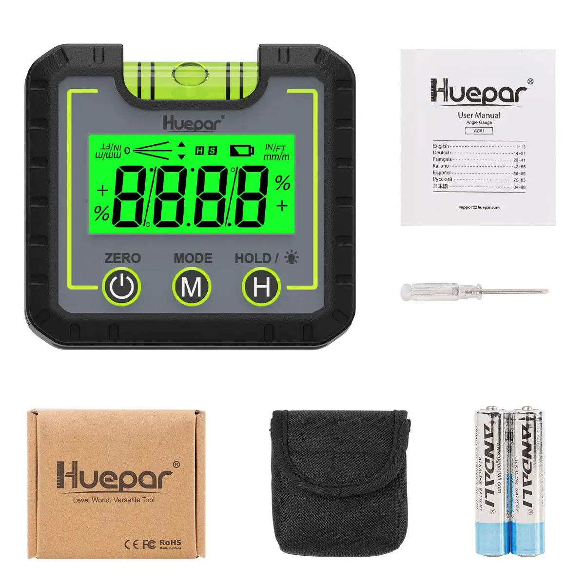 Huepar-N-vel-Digital-Angle-Gauge-Mini-Angle-Finder-Caixa-com-V-Groove ...