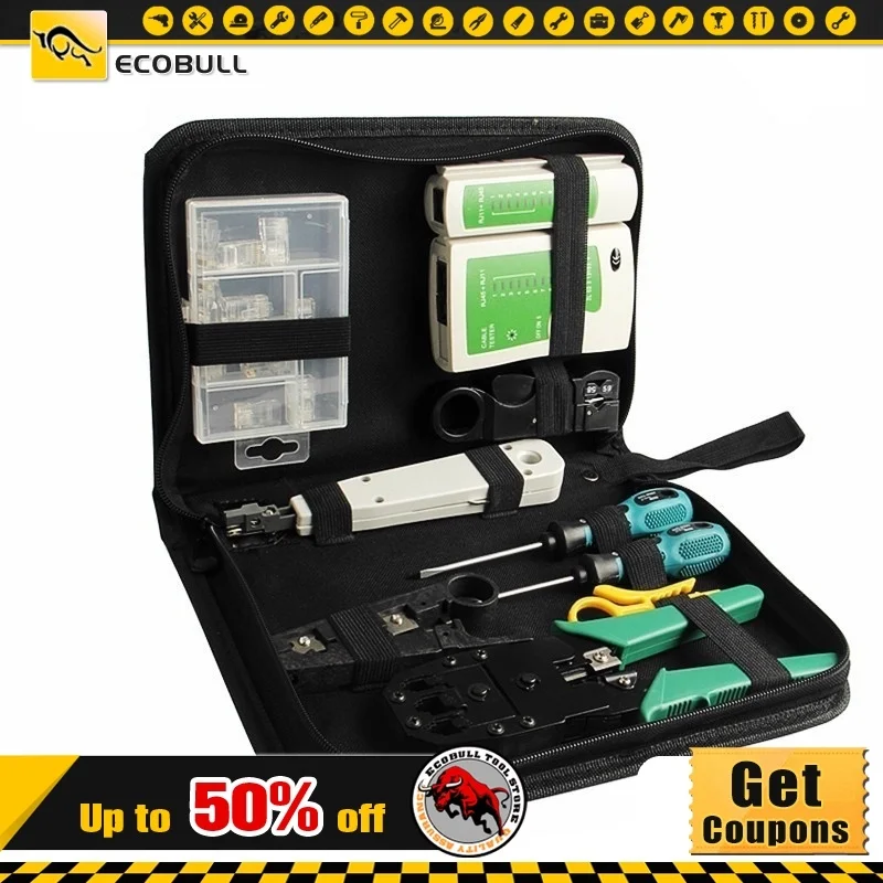 10pcs Lan Network Tool Kit Set Cable Tester Crimper Stripper Optical ...