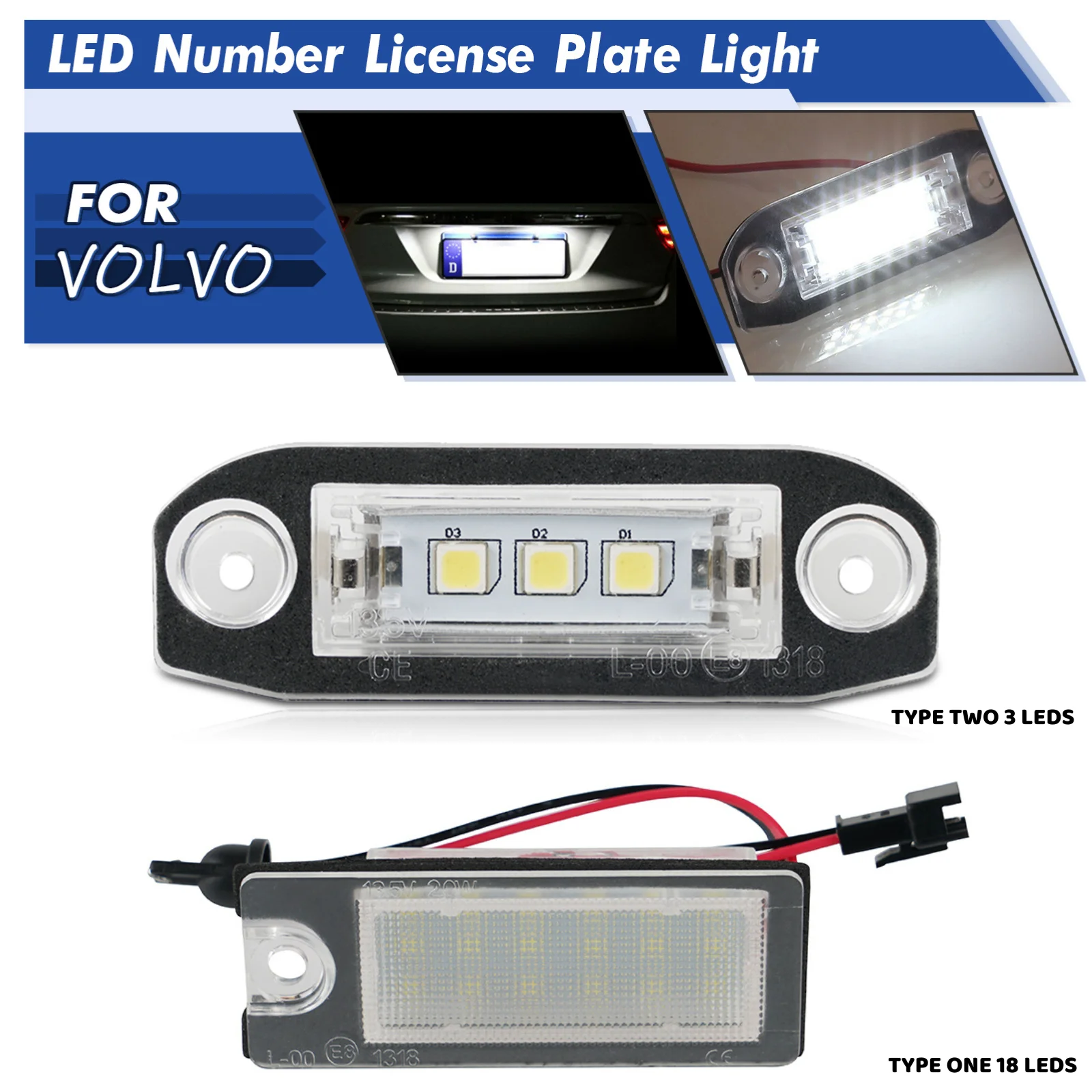 2pcs-Car-LED-License-Number-Plate-Light-Lamp-For-Volvo-S80-XC90-S40 ...