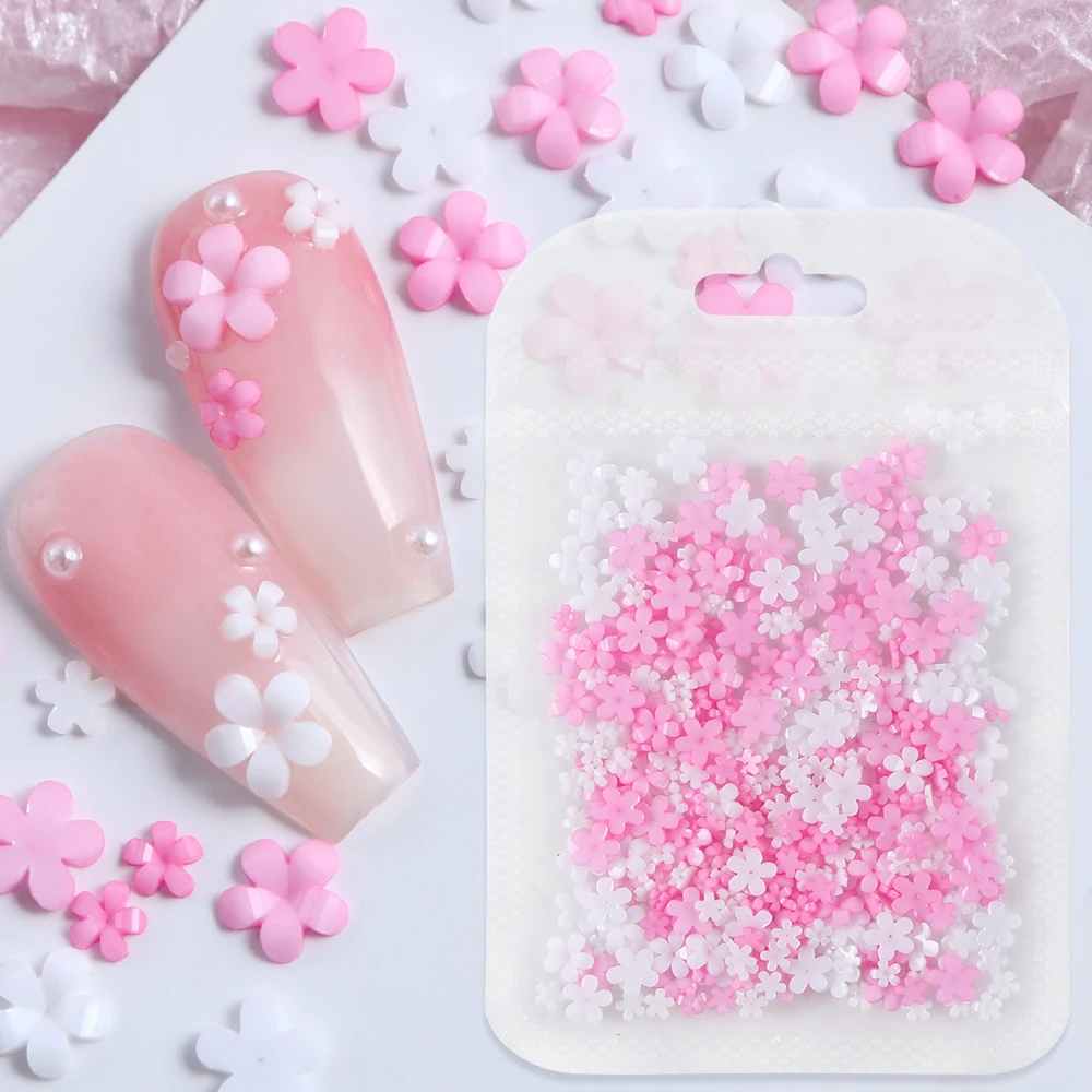 Kawaii-Pink-White-Flower-Nail-Art-Charms-3D-Flowers-Rhinestone-Nail ...