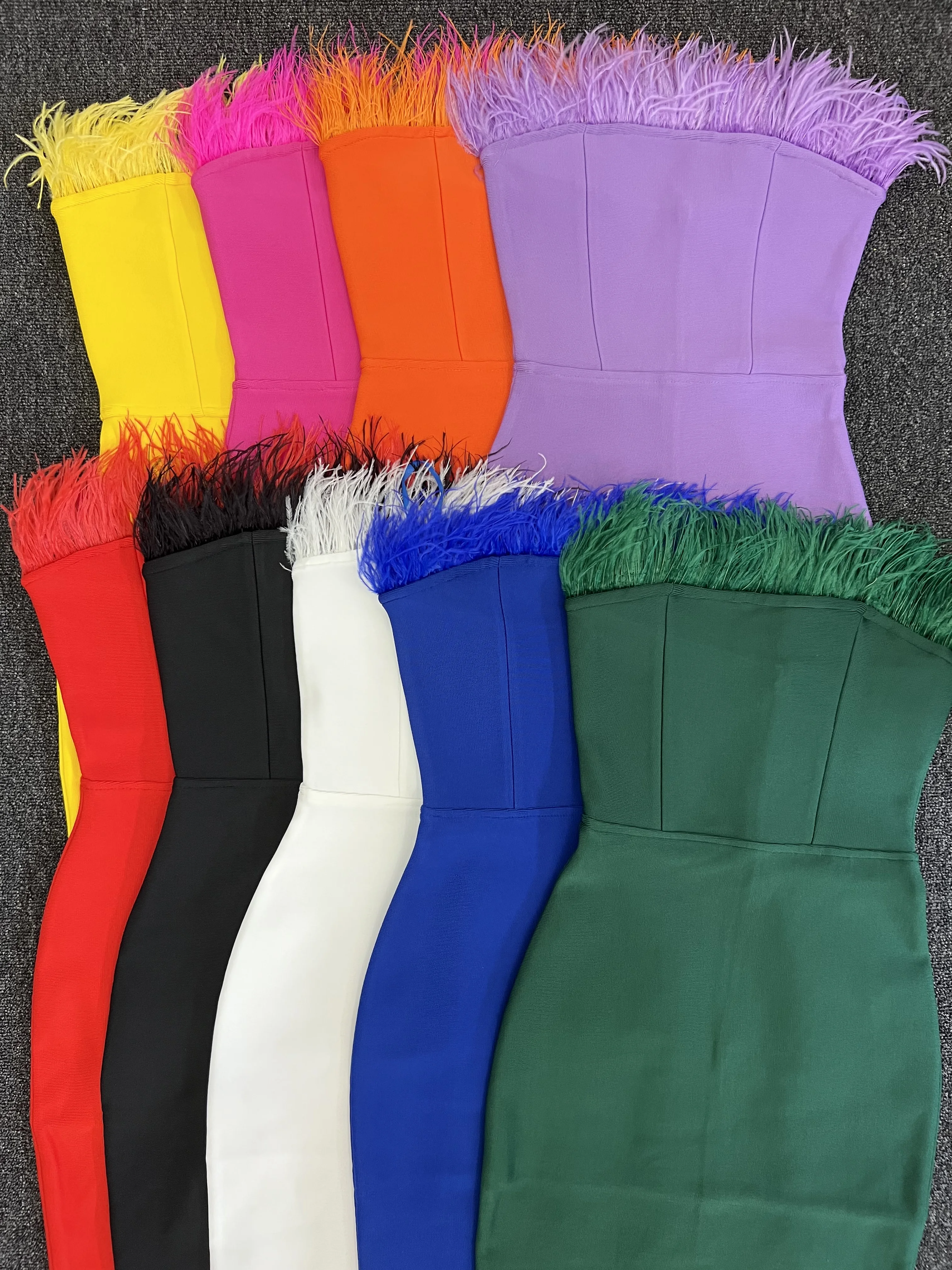 10Color-Women-Feathers-Furry-Bandage-Dress-Summer-Elastic-Strapless ...
