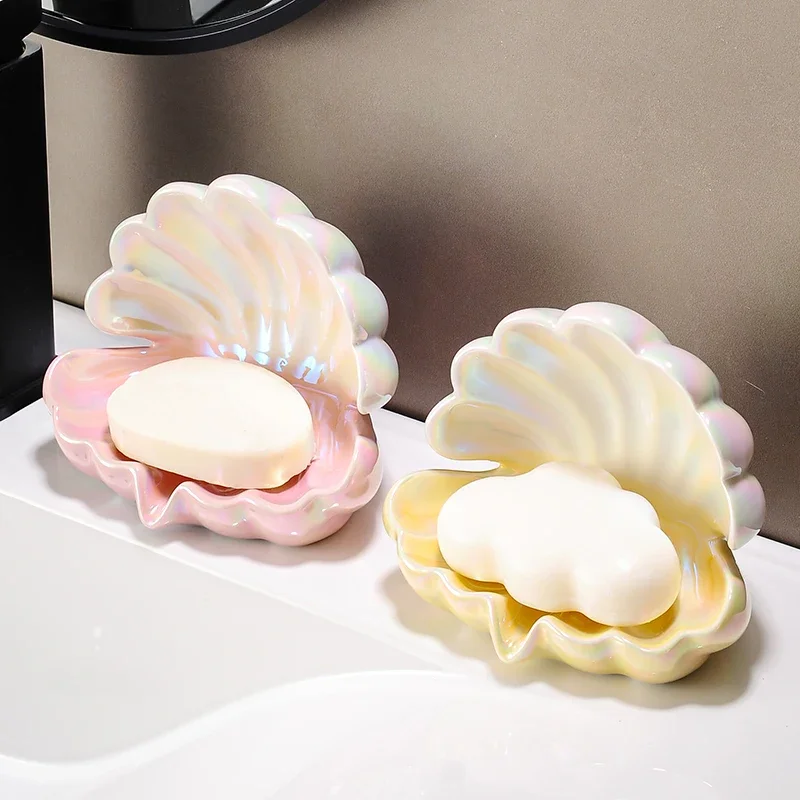 Light-Luxury-Soap-Holder-Ceramic-Shell-Soap-Dish-High-Grade-Bathroom ...