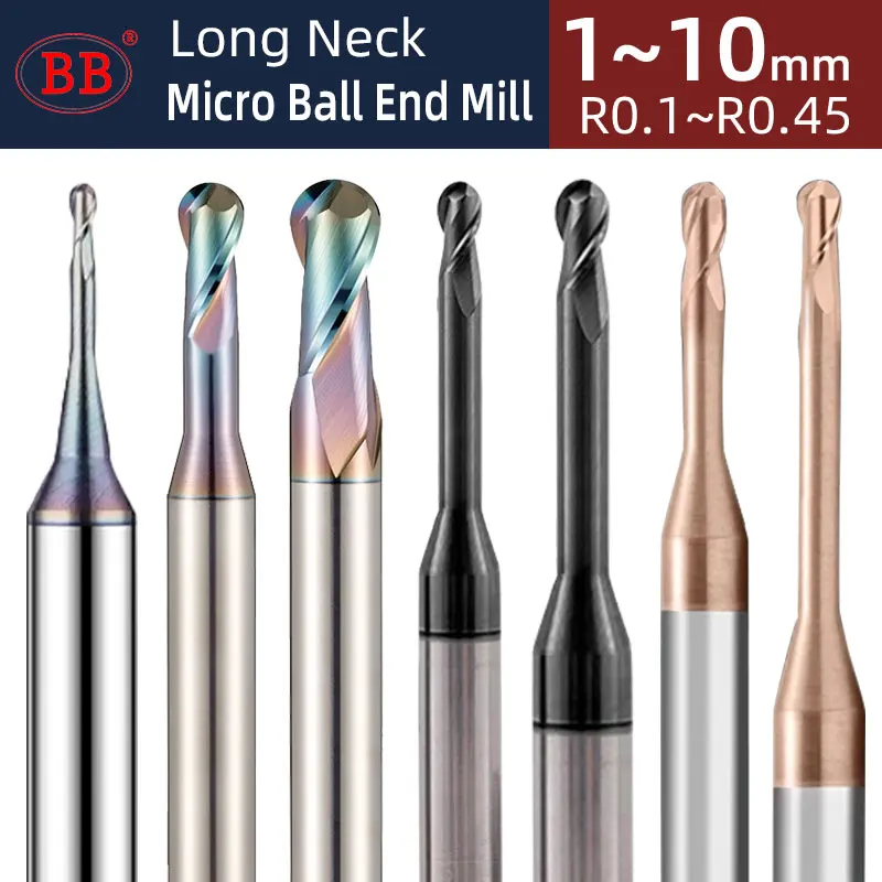 BB-Micro-Ball-End-Mill-R0-1-R0-45-con-cuello-largo-cortador-de-fresado ...