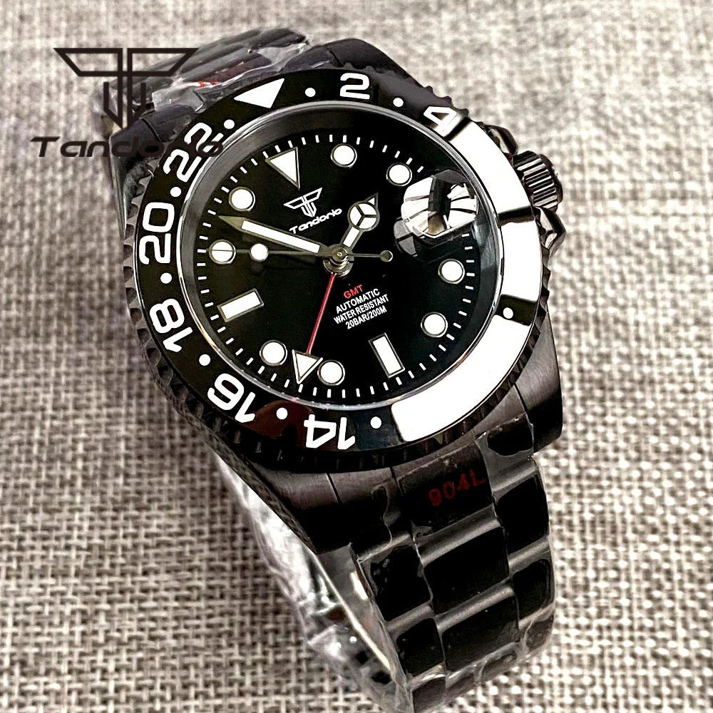 Tandorio GMT NH34A 40mm Business Black PVD 20Bar Automatic Watch for Men Sapphire Glass Rotating ...