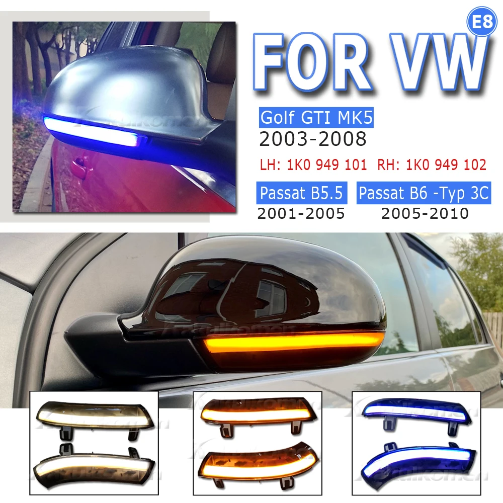 2pcs For VW Golf 5 6 Plus EOS Passat B5.5 B6 Skoda Superb LED Dynamic ...