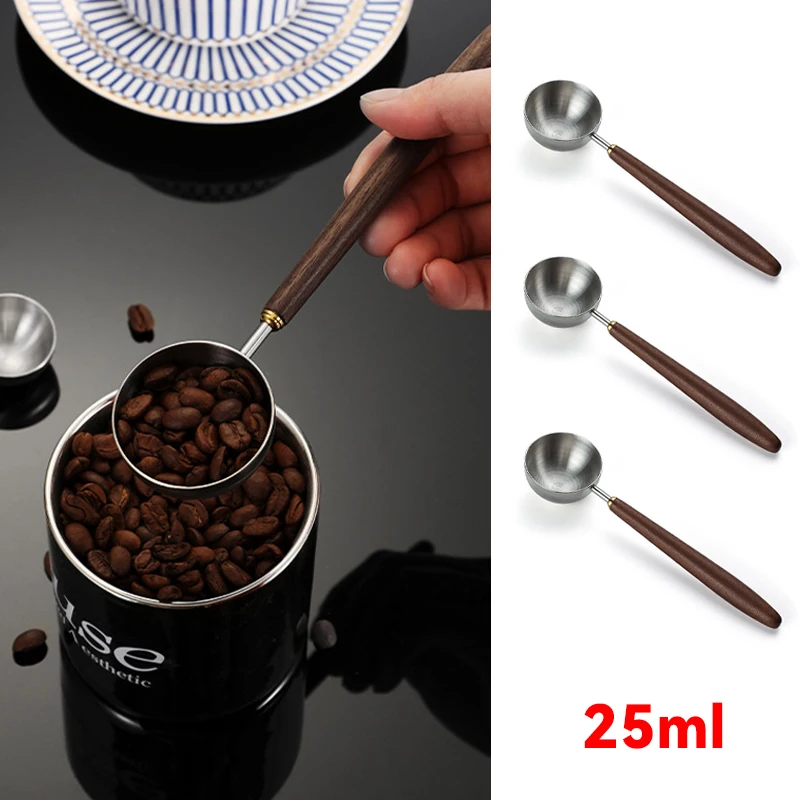 New 25ml Wooden Handle Stainless Steel Coffee Scoop Tablespoon ...