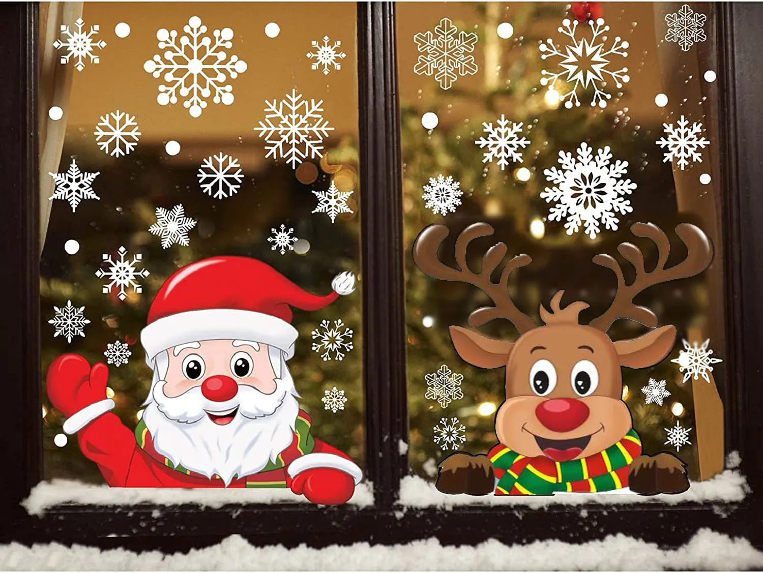 Cartoon-Christmas-Mirror-Sticker-Santa-Claus-Elk-Snowflake-Glass-Wall ...