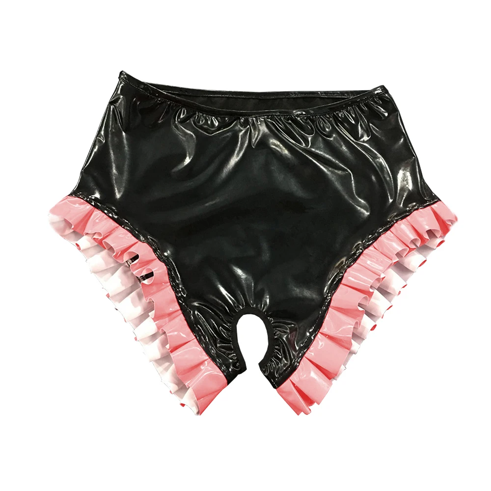 Women-s-PVC-Leather-Panties-with-Crotch-Open-Crotch-Latex-Look-Shorts ...