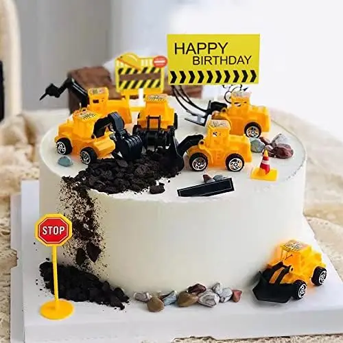 Mini Vehicle Party Decorations 11-Piece Construction Cake Topper Set ...