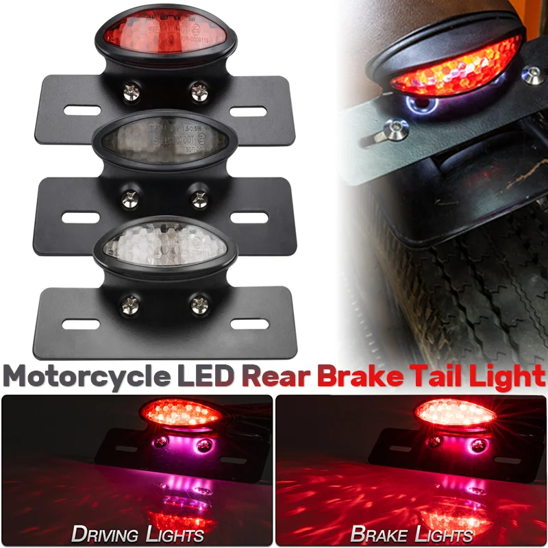 Motorcycle LED Red Brake Rear License Plate Tail Light 12V Stop Running ...