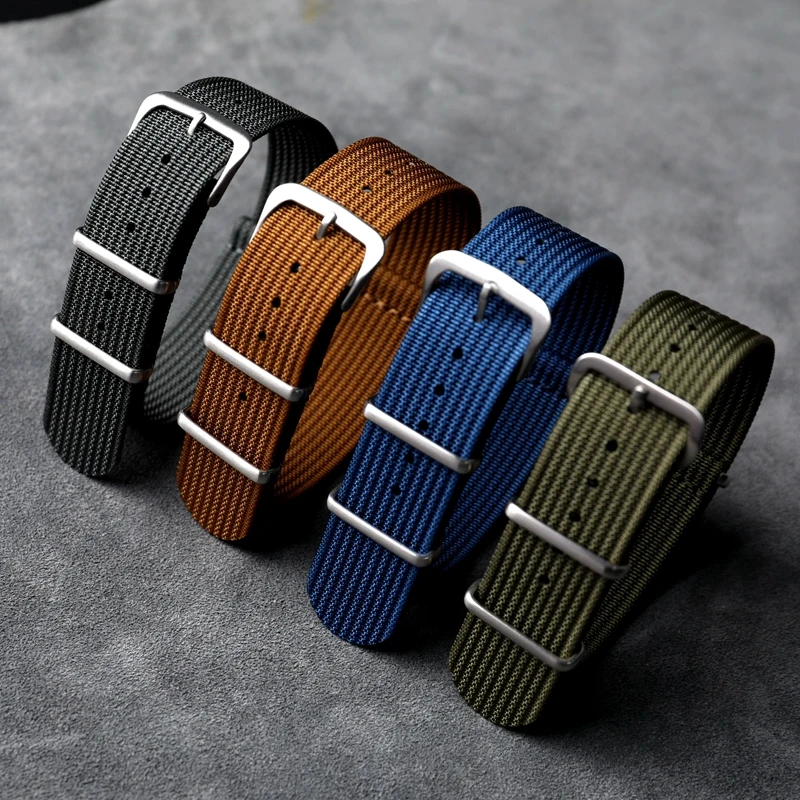 Ribbed Watchband 20mm 22mm Rugged Nylon Military Straps Retro Watch ...