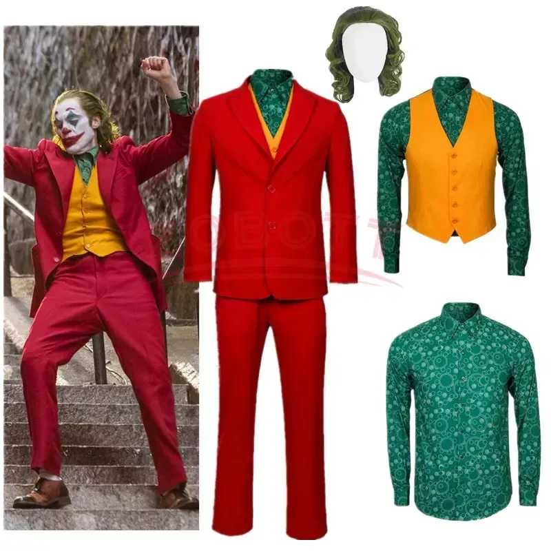 Movie Joker Joaquin Phoenix Arthur Fleck Cosplay Costume Clown Red Suit ...