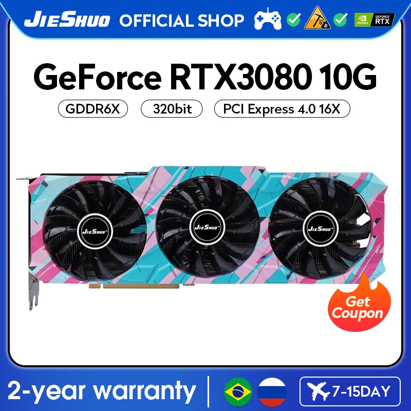 JIESHUO-tarjeta-gr-fica-para-juegos-NVIDIA-RTX-3080-10GB-tres-ventiladores-GDDR6X-8704-GPU ...