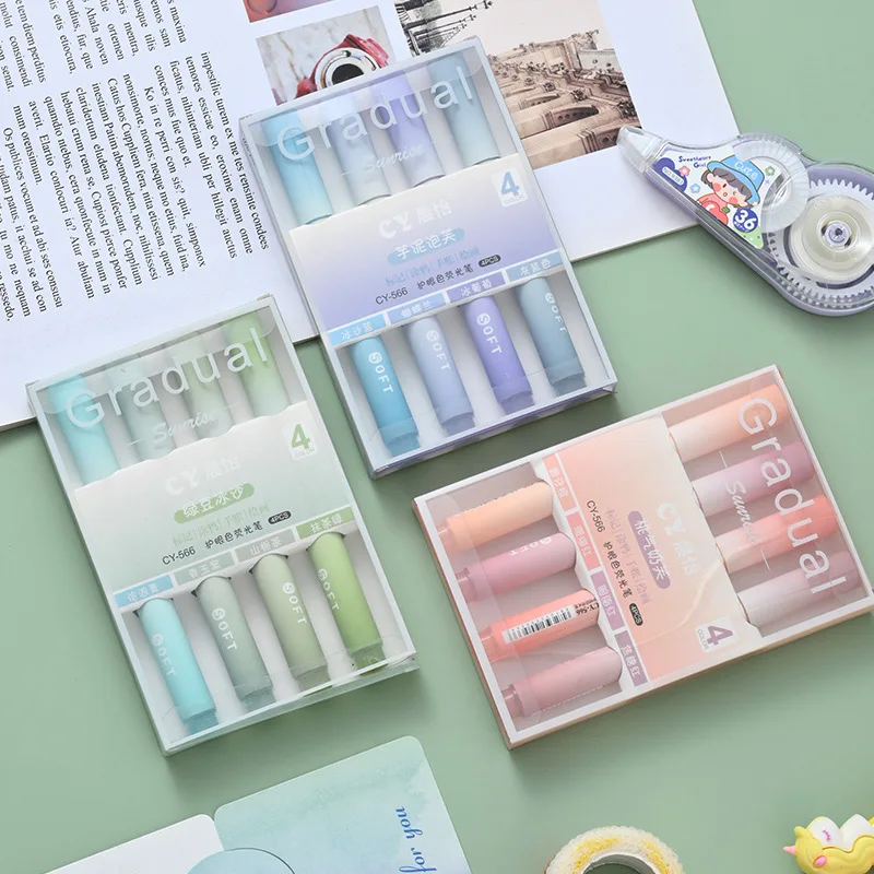 4pcs Color Markers Highlighter Pen Set Kawaii Markers Soft Head Focus ...