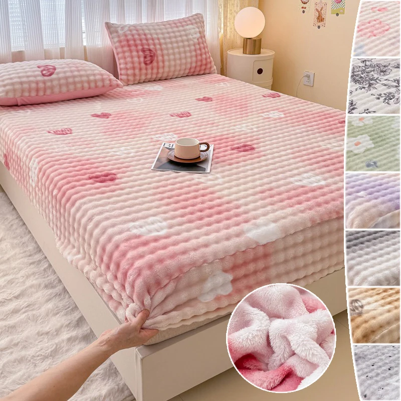 New Premium Flannel Fitted Sheet Elastic Winter Mattress Cover Thick ...