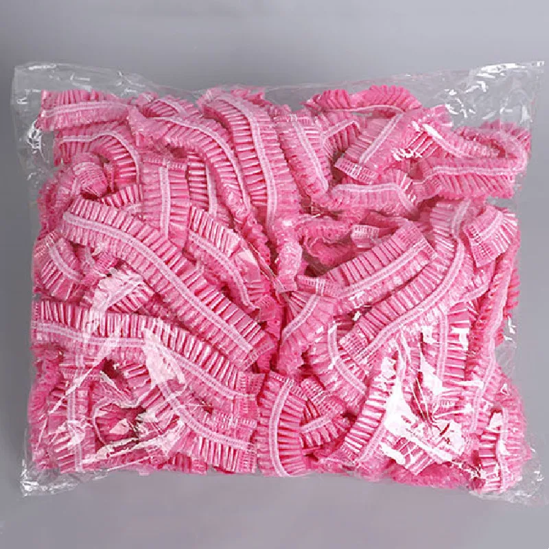 100pcs-set-Disposable-Shower-Caps-Plastic-Waterproof-Headgear-Pink-Spa ...