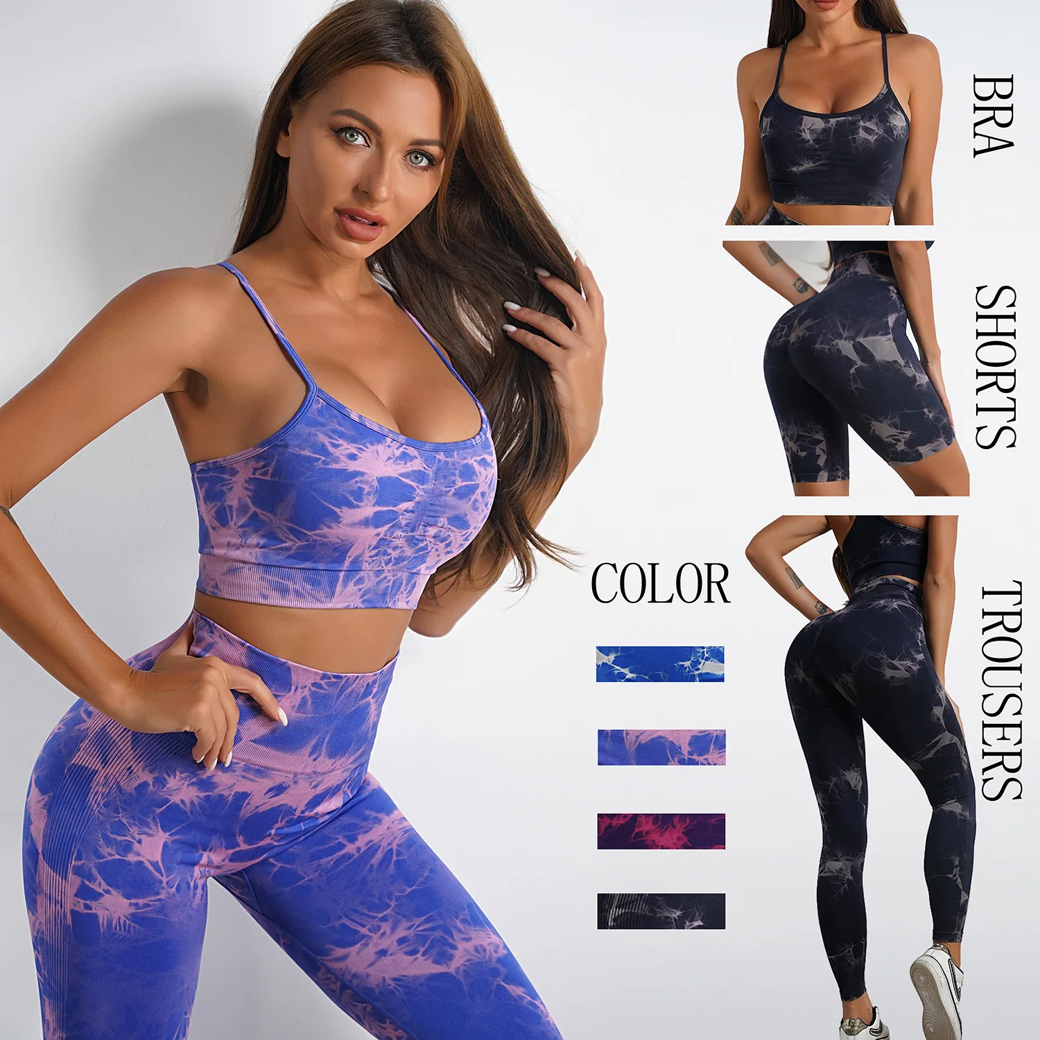 Seamless Tie Dye Yoga Sets Sports Fitness High Waist Hip lifting Leggings Beauty Back Bra Suits ...