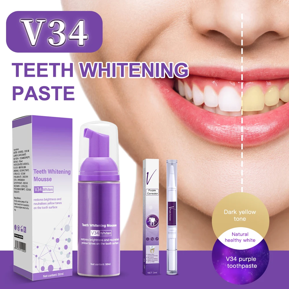 V34 Toothpaste Teeth Whitening Protect Tooth Enamel Intensive Stain ...