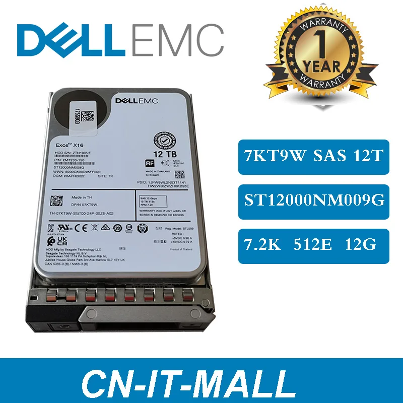 Dell-disco duro interno Exos X16 07KT9W 7KT9W ST12000NM009G 12TB 7,2 K ...