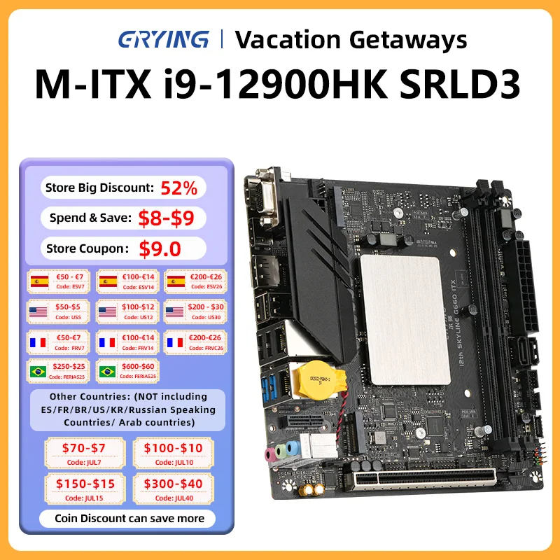 Erying M-ITX Desktops Motherboard-Set mit Onboard-CPU-Core-Kit i9 12900hk i9-12900HK srld3 14 ...