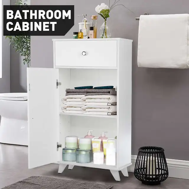 New Bathroom Cabinet Bathroom Cupboard 1 Door 3 Shelves Floor Mounted ...