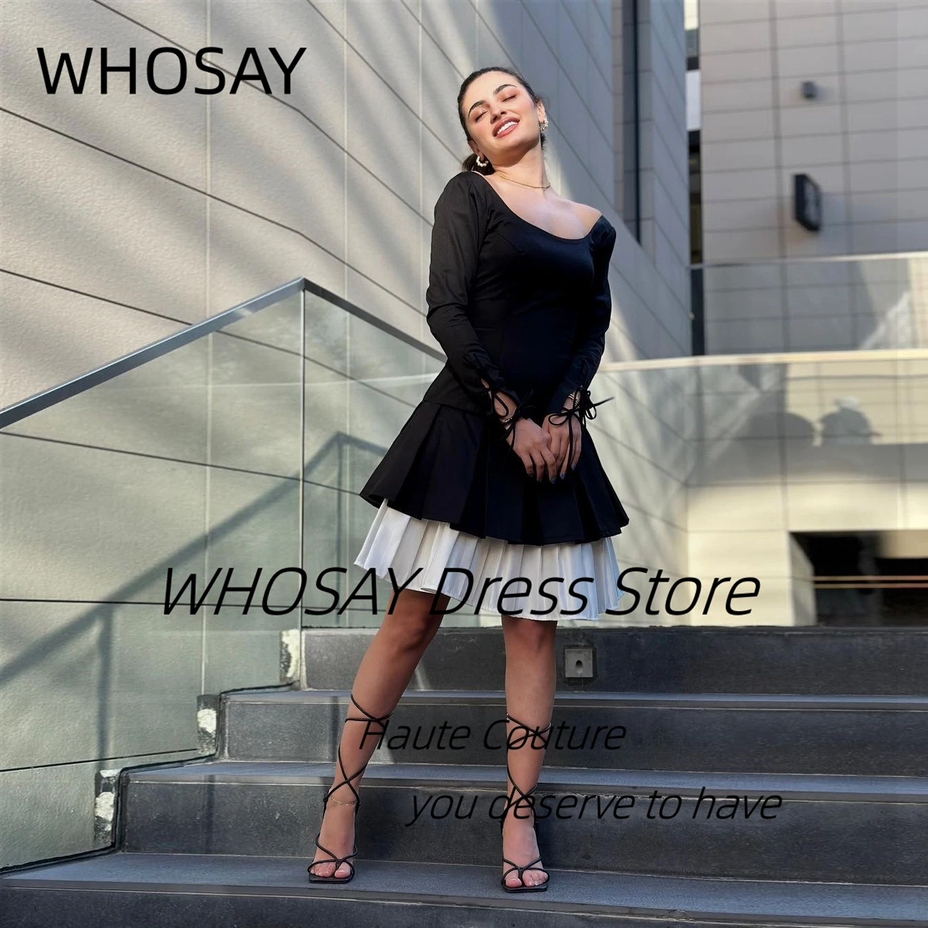 WHOSAY-Saudi-Party-Black-Prom-Dresses-Long-Sleeves-Scoop-Neck ...