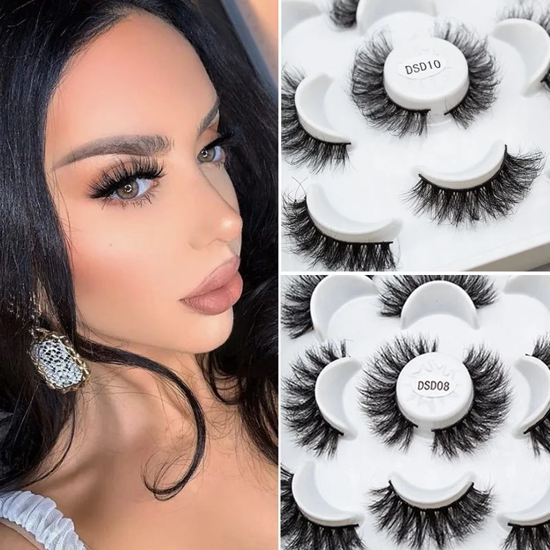 5 Pairs Faux Mink False Eyelashes Natural Fluffy Lashes 3D 5D Fake ...