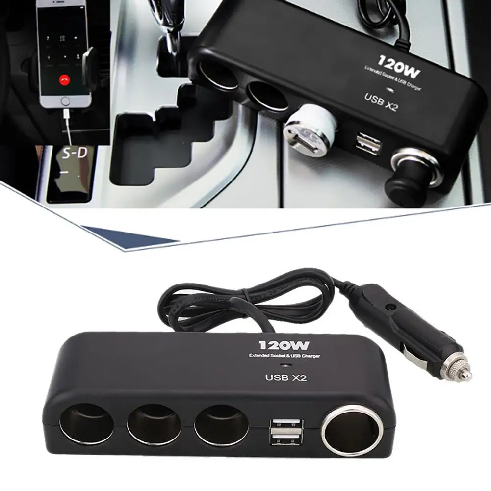4 In 1 차량용 충전기 어댑터 시가 라이터 멀티 소켓 시가 잭 분배기 듀얼 Usb 전원 분배기 인테리어 부품