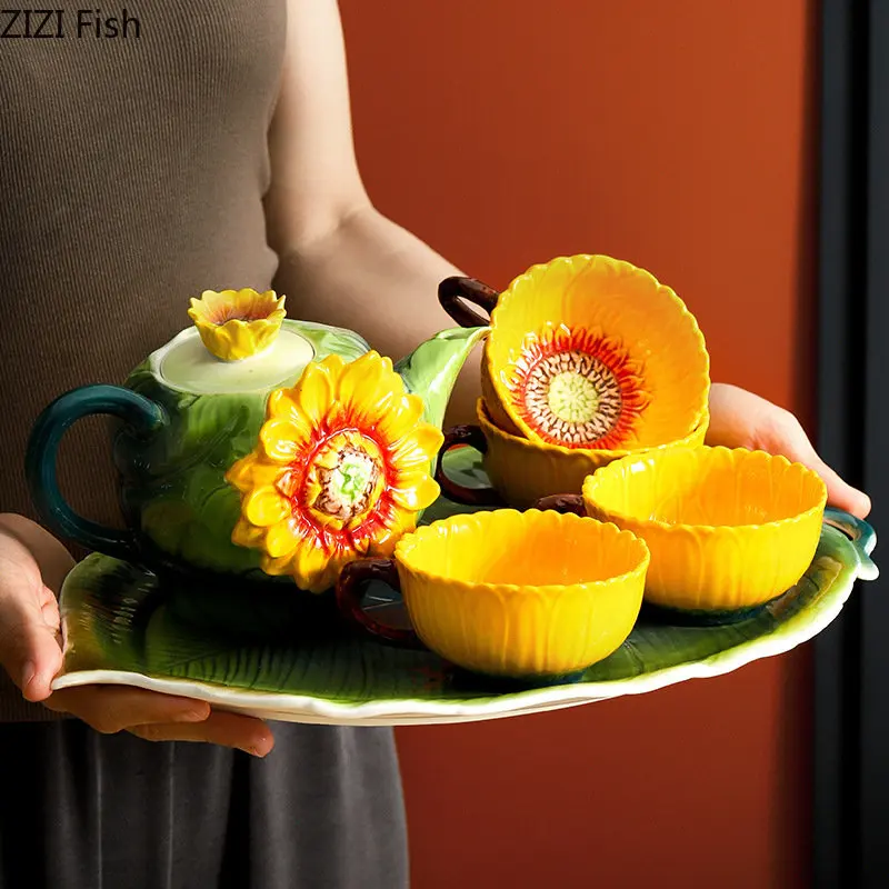 Ceramic Tea Set Afternoon Tea Accessories Sunflower - zenishop