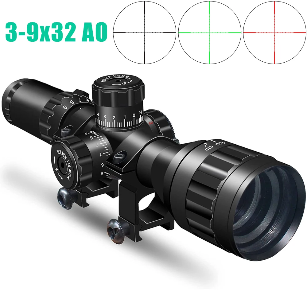 3-9X32-AO-Rifle-Scope-Mil-dot-Reticle-Red-Green-Illuminated-Tactical ...