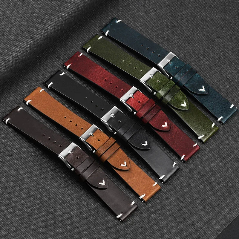 Retro-Leather-Watch-Band-18mm-20mm-22mm-Oil-Wax-Band-Quick-Release ...