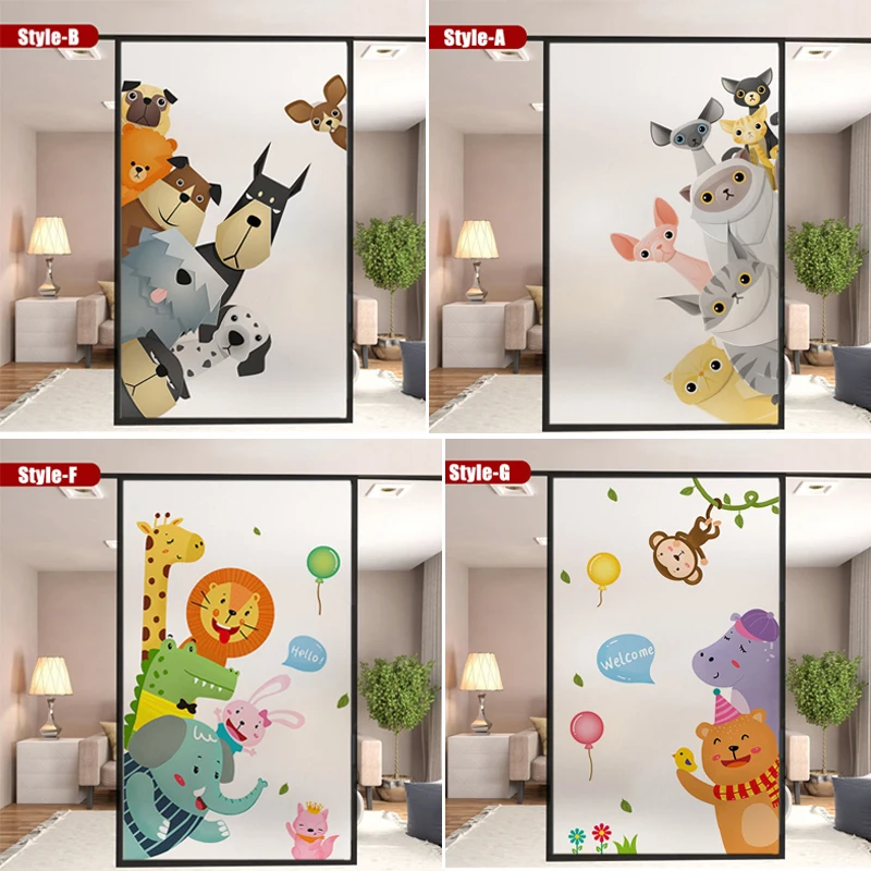 1pcs Window Film Privacy Cute Cat and Dog Glass Sticker UV Blocking ...