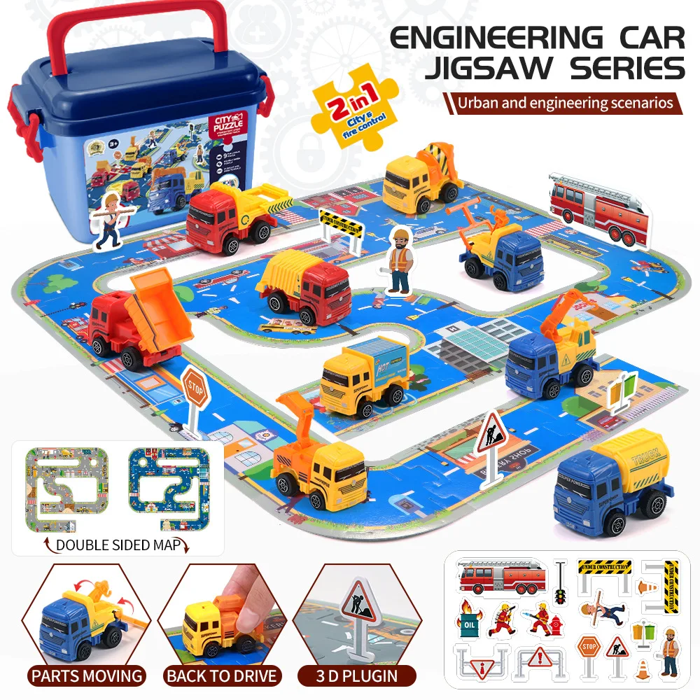 9PCS Mini Model Pullback Engineering Vehicle Toy for Kids DIY Puzzle ...