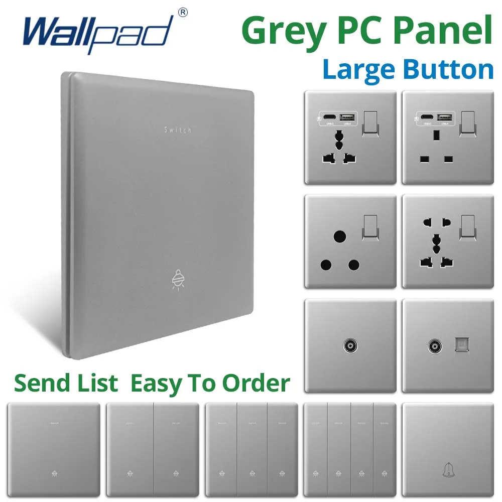 Wallpad-1-2-3-4-Gang-Wall-Light-Switch-7-5mm-Ultra-Thin-Grey-Plastic ...