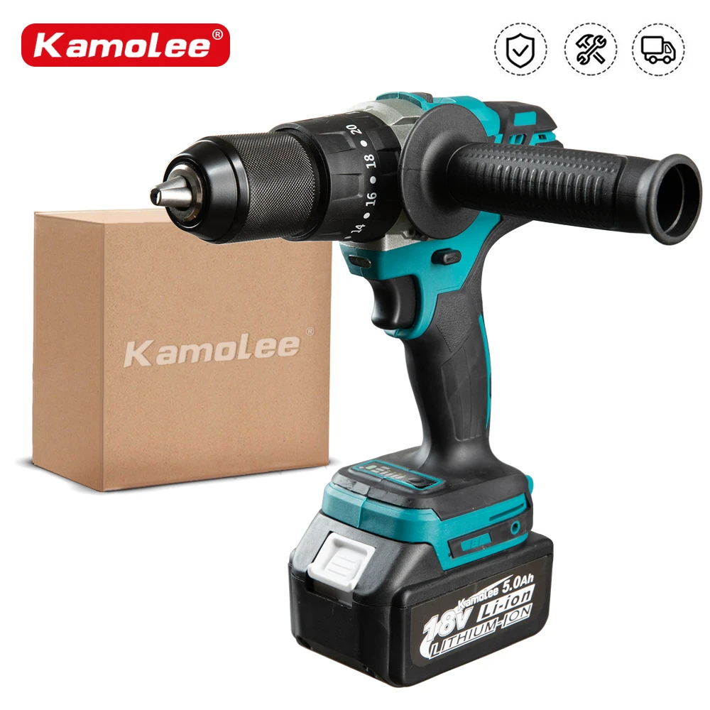 Kamolee 브러시리스 전기 임팩트 드릴, 무선 스크루 드라이버, 리튬 배터리 충전 핸드 드릴, 마키타 18V 배터리용 ...