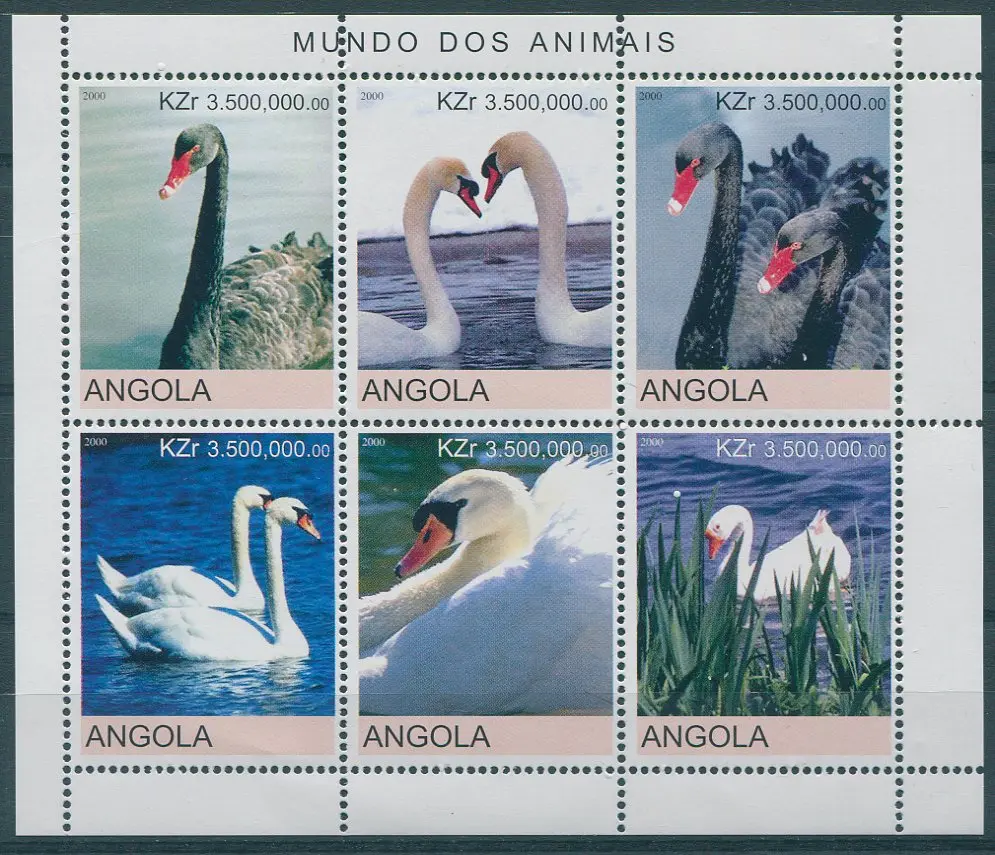 Angola Post Year 2000 Black Swan Mundo Dos Animals All New Stamps ...