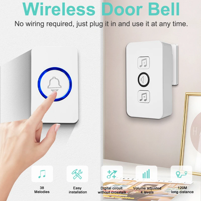 Smart Wireless Doorbell Home Welcome Door Bell 61 Songs Melodies Level ...