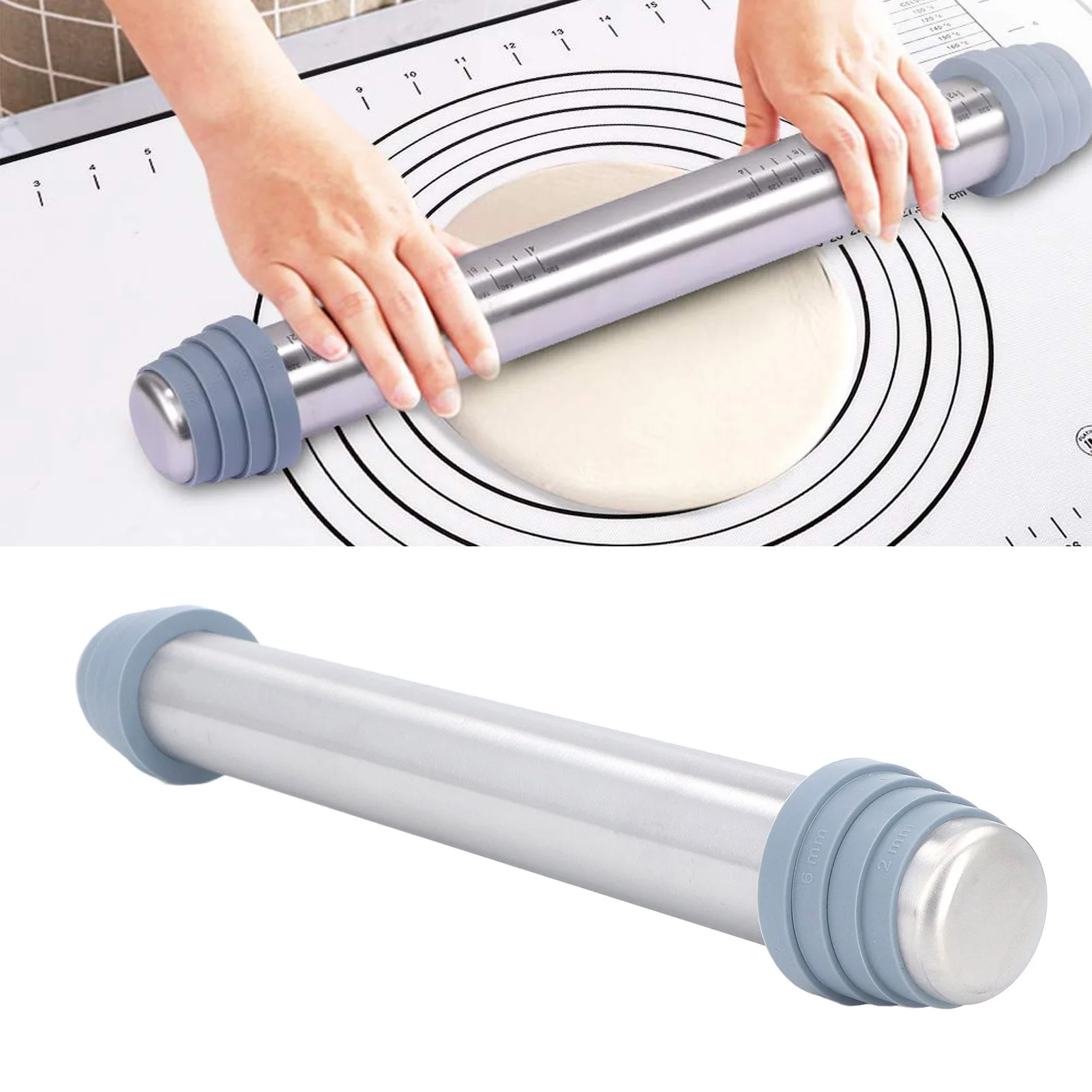 Rolling-Pin-Dough-Roller-Stainless-Steel-With-4-Silicone-Guide-Rings ...