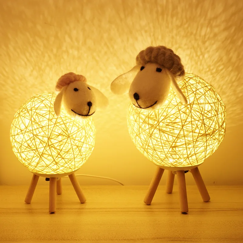 Dropshipping-Sheep-LED-Night-Light-Hand-woven-Animals-Lampshade-Moon ...