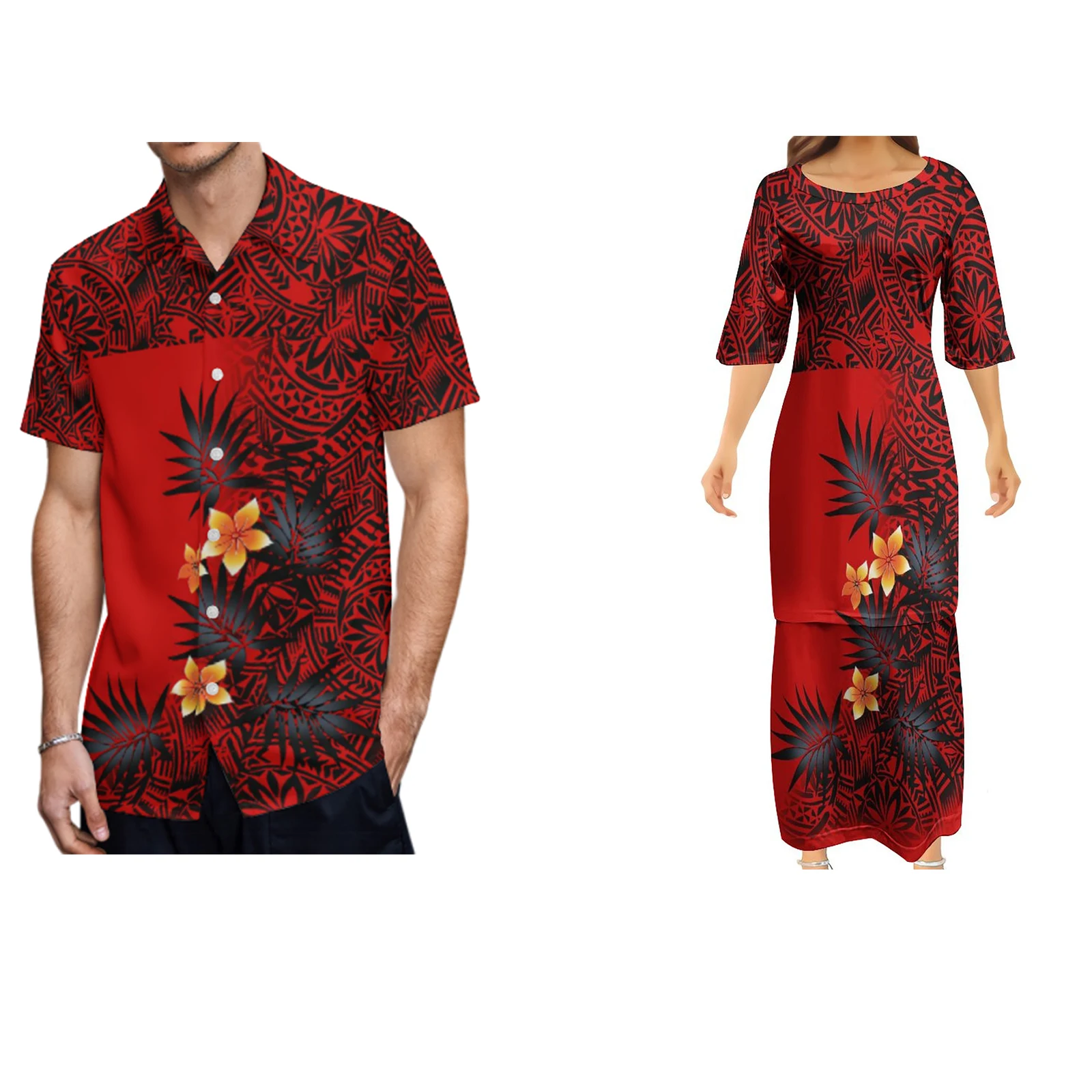 Custom Couple 2 Set Of Samoan Puletasi Polynesian Classic Pattern Women ...