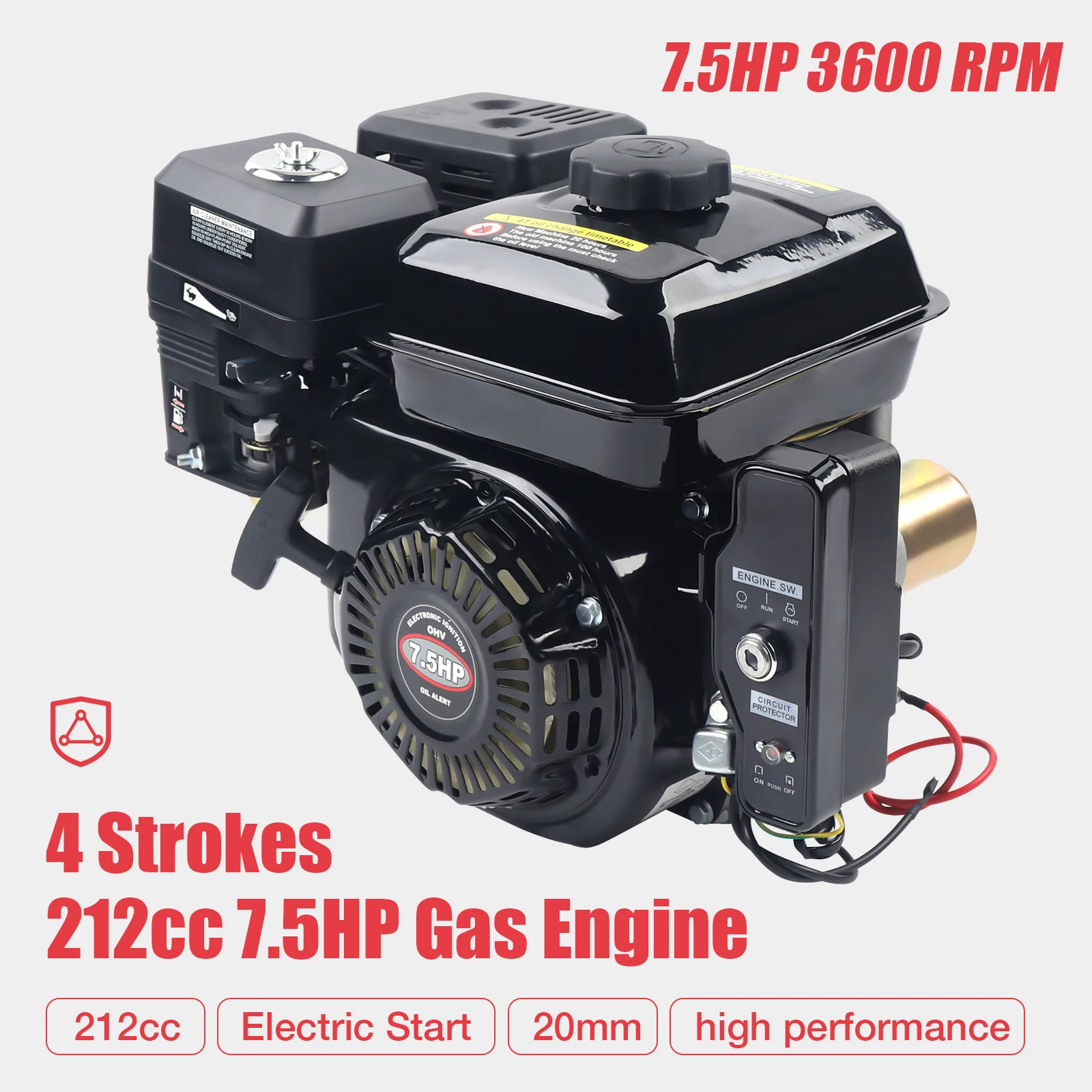 Side Shaft Industrial Gas Engine 7.5HP 212cc 4-Stroke Petrol Engine ...