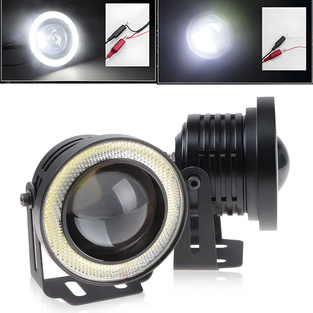 12V Angel Eye Car LED Fog Light 2.5" 3" 3.5" Inch COB Projector Halo ...