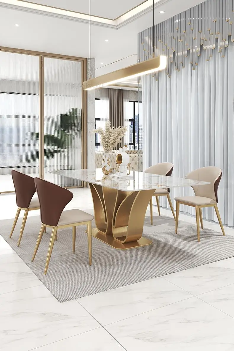 Luxury Mobile Dining Table Shape Rectangular Island Table 1.8m 6 Chairs ...