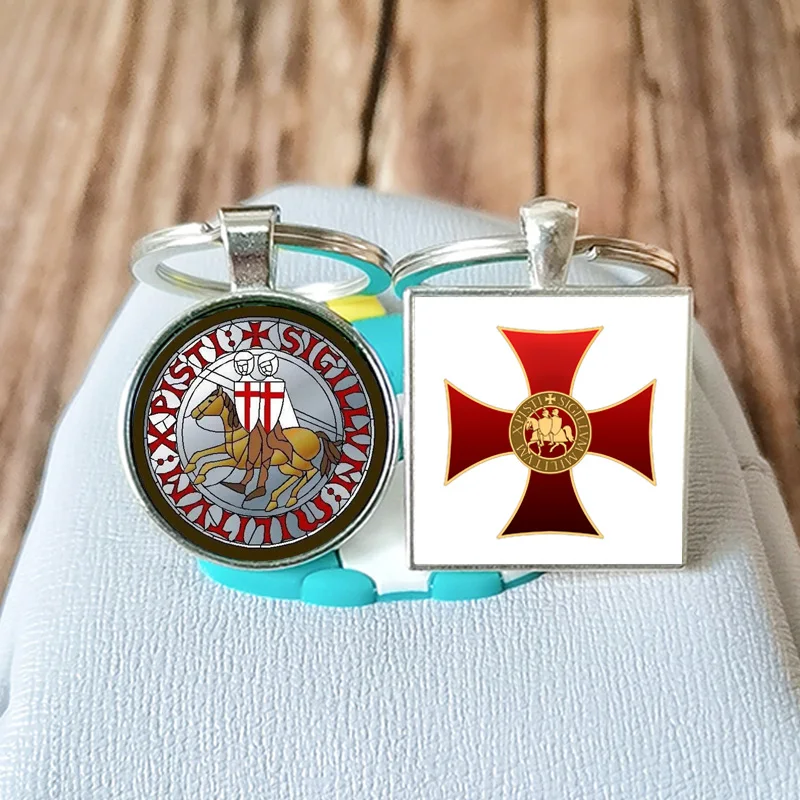 Vintage Knights Templar Keychain Round Square Pendant Army Crusader ...