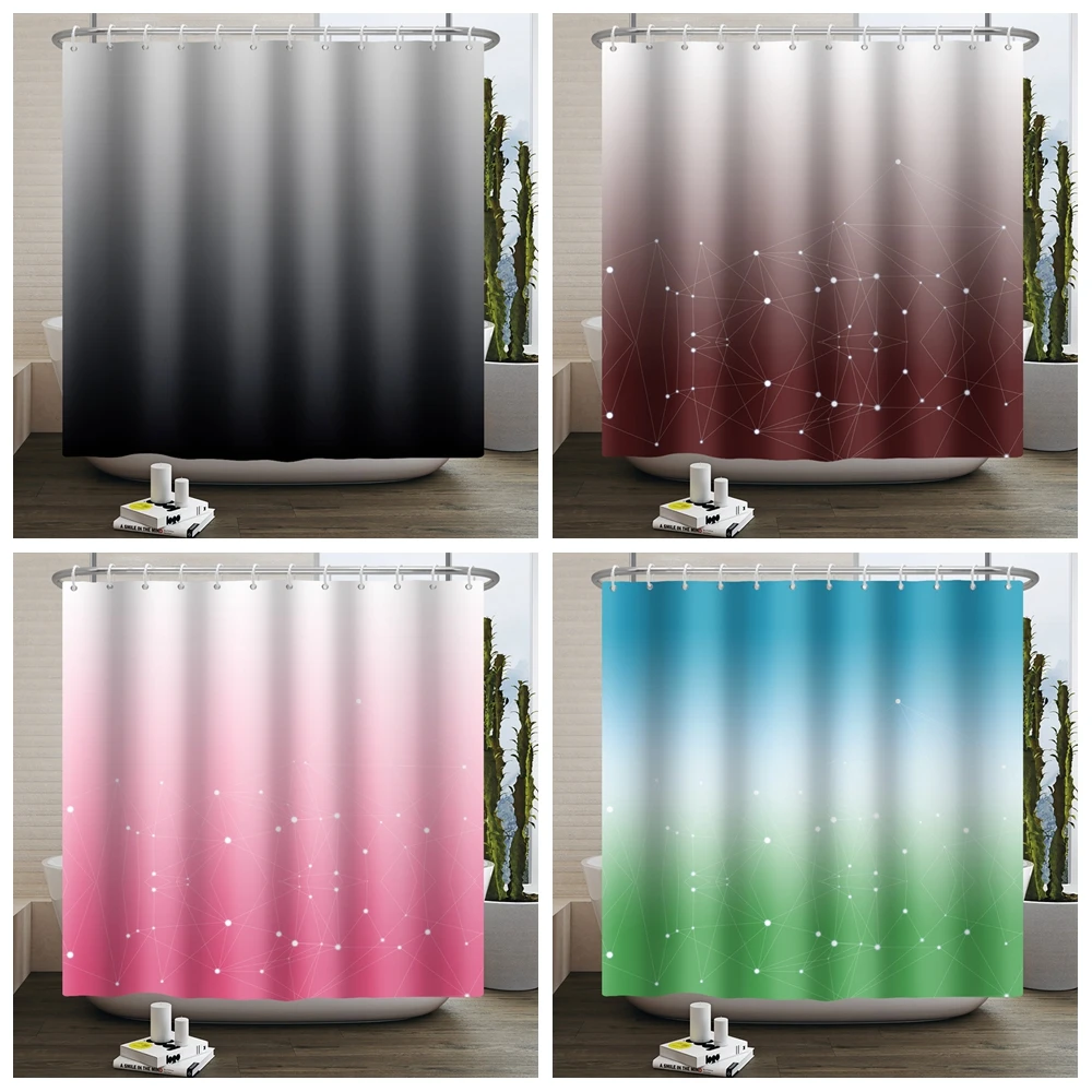 Solid Gradient Color Waterproof Shower Curtain Home Bathroom Partition ...