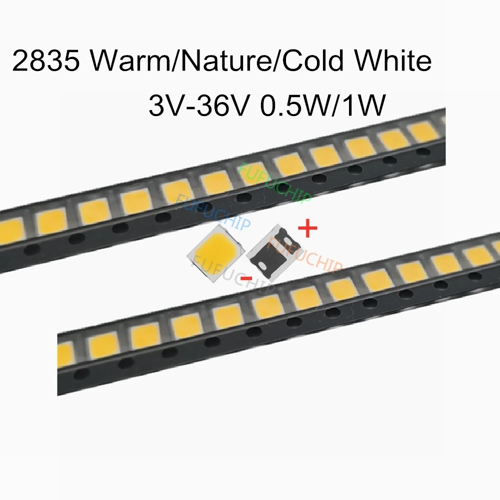 100pcs Smd Led 2835 0.5w 1w High Brightness White 3v 6v 9v 18v 36v ...