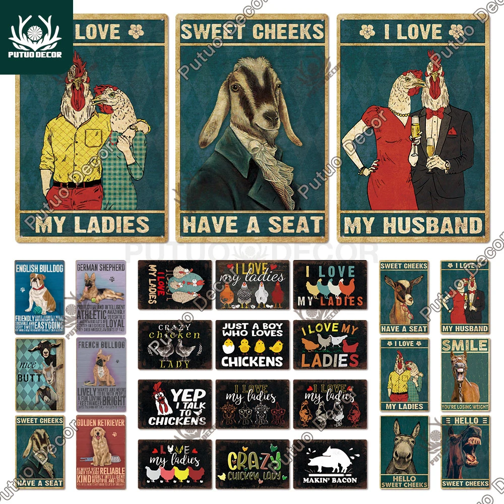 Putuo Decoração Divertido Animal Vintage Tin Sign Placa De Metal Wall ...