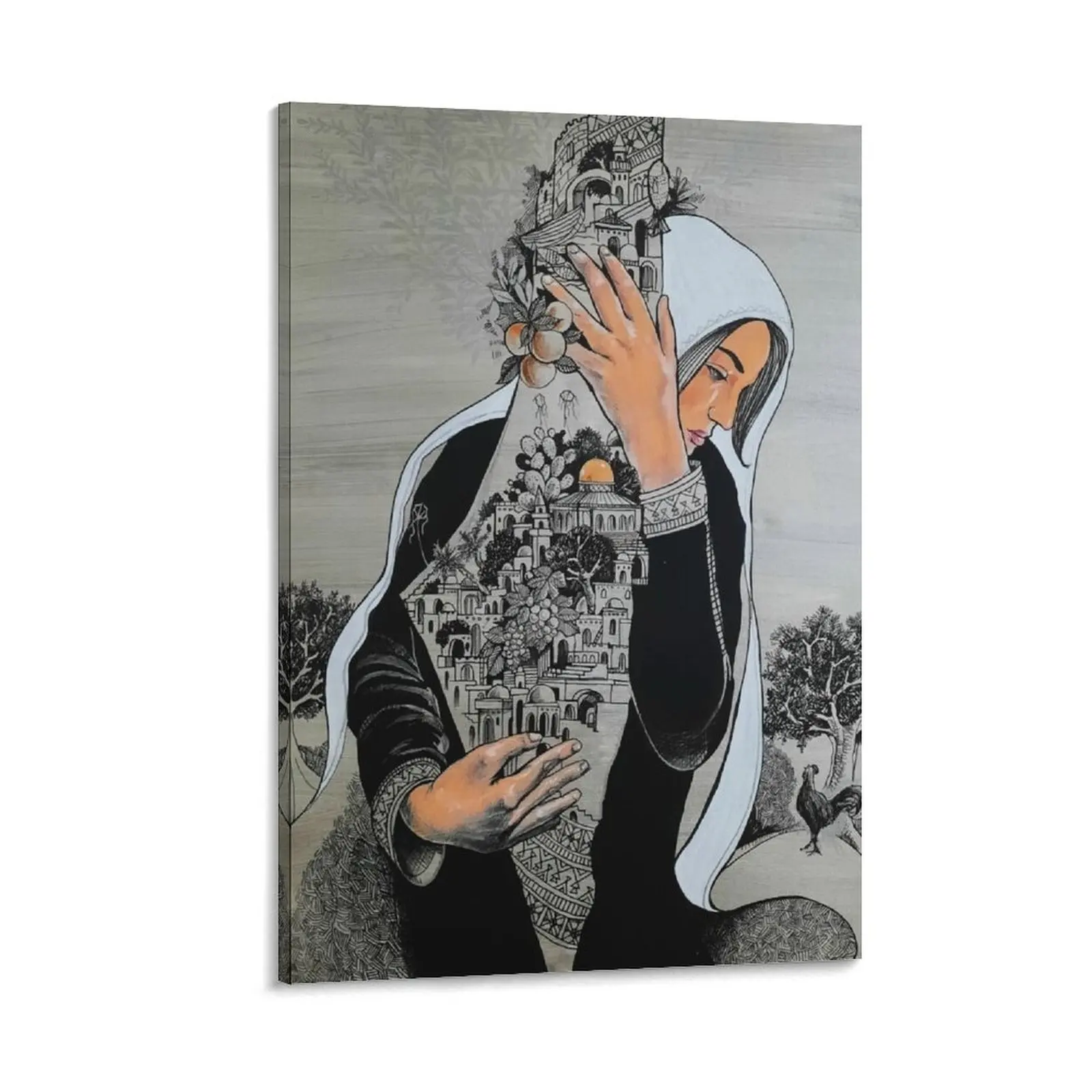 Filistin-kad-n-filistin-arazi-korumak-boyama-tuval-boyama-dekorasyon ...