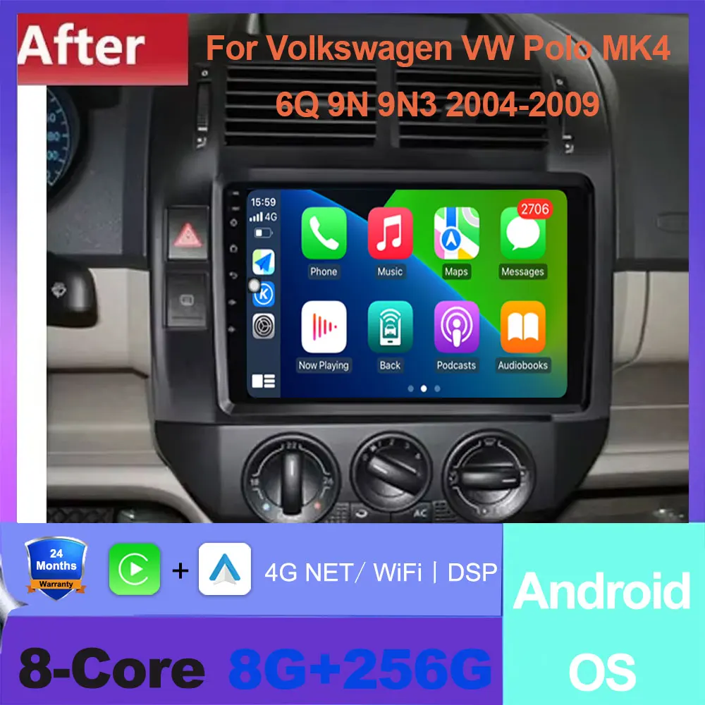 Android Auto Carplay For Volkswagen VW Polo MK4 6Q 9N 9N3 2004-2009 Car ...